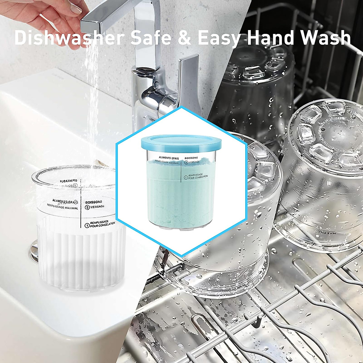 ULTAC Replacement for Ninja Creami Deluxe Pints and Lids – 4 Pack, 24oz Ice Cream Maker Pints, Compatible with Ninja Creami NC501 NC500 Series, Leakproof, Reusable, Dishwasher Safe, Family Size