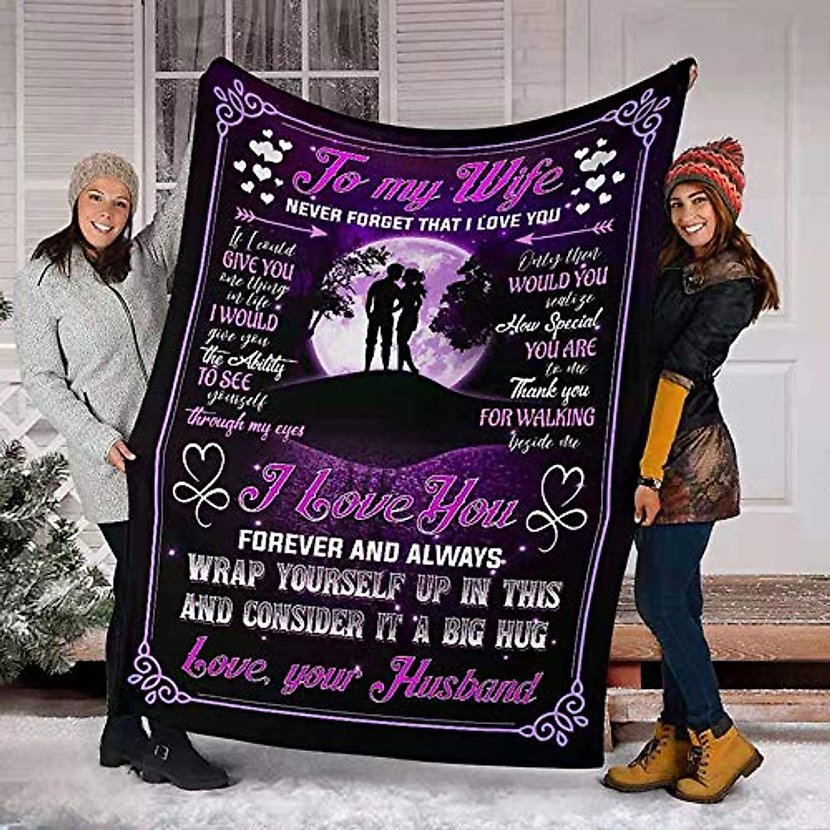 Aizhuang Personalized to My Wife Blanket from Husband, Cozy Super Soft Plush Fleece Throw Blanket with Quotes, for Birthday, Anniversary and Valentine's Day (60x80 inches)