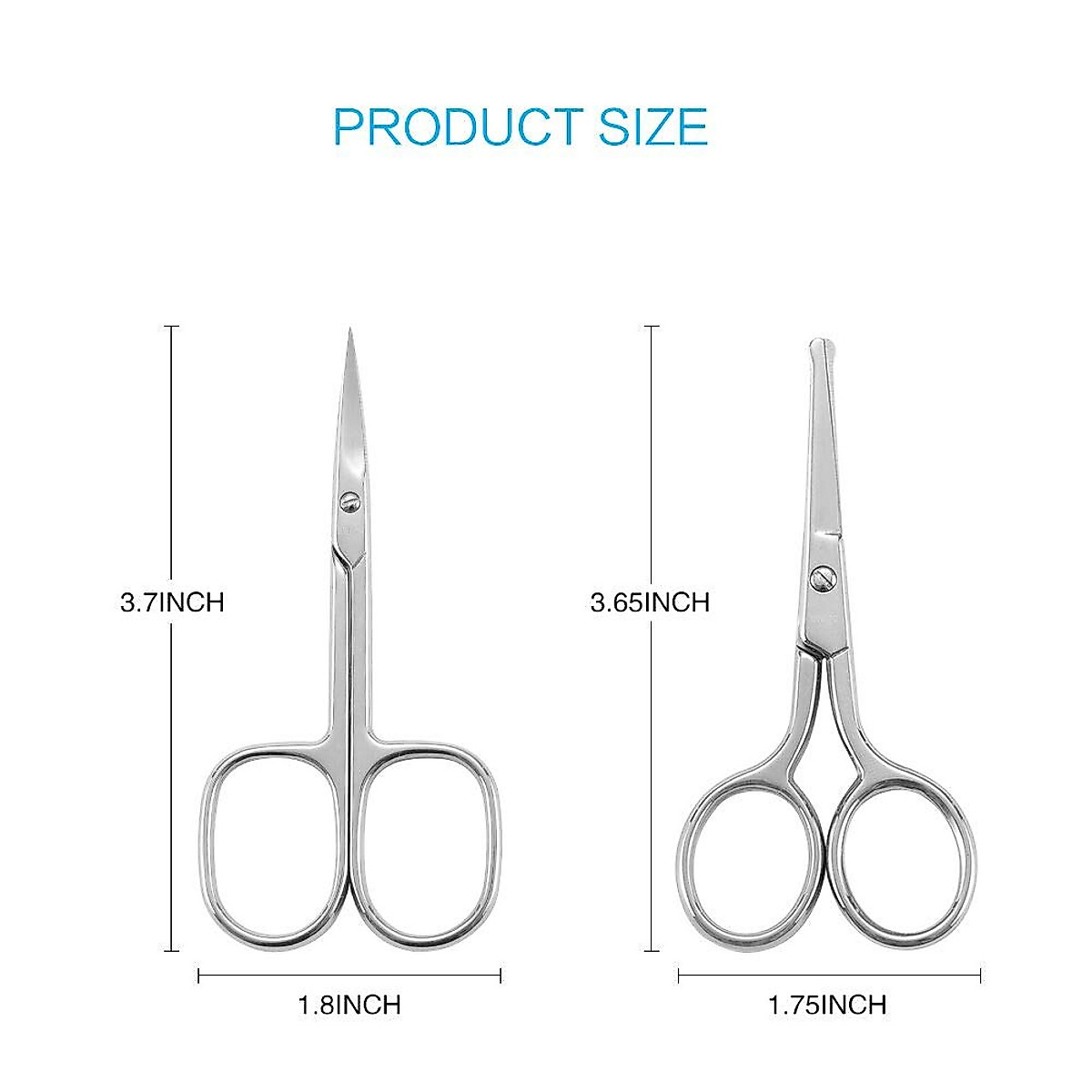 LIVINGO Premium Curved and Rounded Nose Hair Scissors for Men, 2 PC Set Nail Cuticle Manicure Scissors Shears Kit for Beard/Mustache, Ear, Facial Hair, Eyebrows, Eyelashes for Women