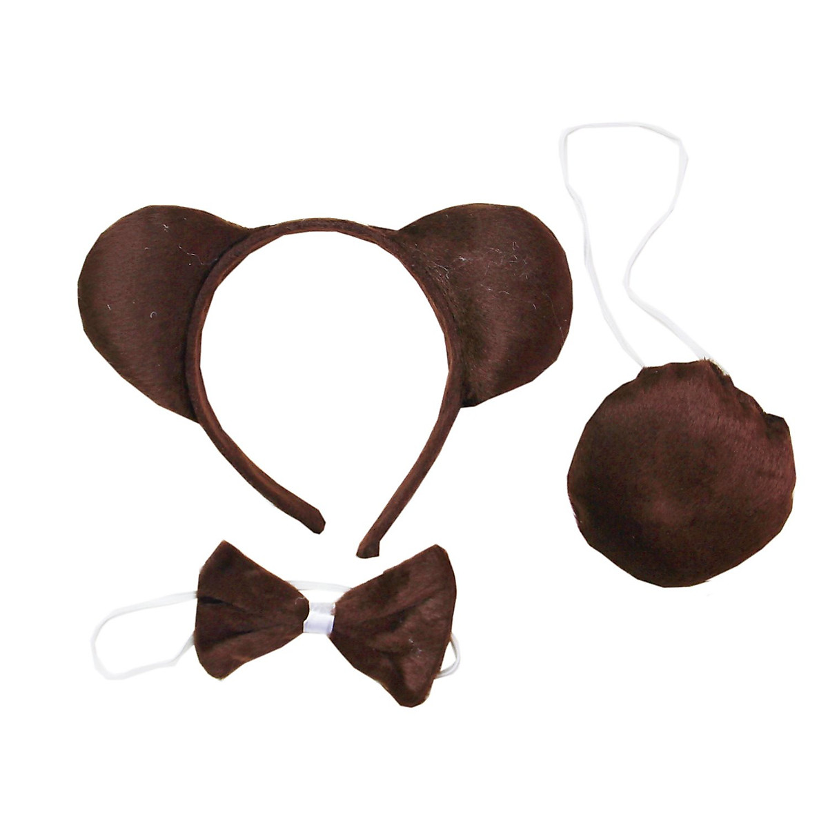 Kirei Sui 3-Piece Funny Bear Costume Set with Ears Headband Bow Tie Tail Halloween Dress Up for Kids & Adults Brown