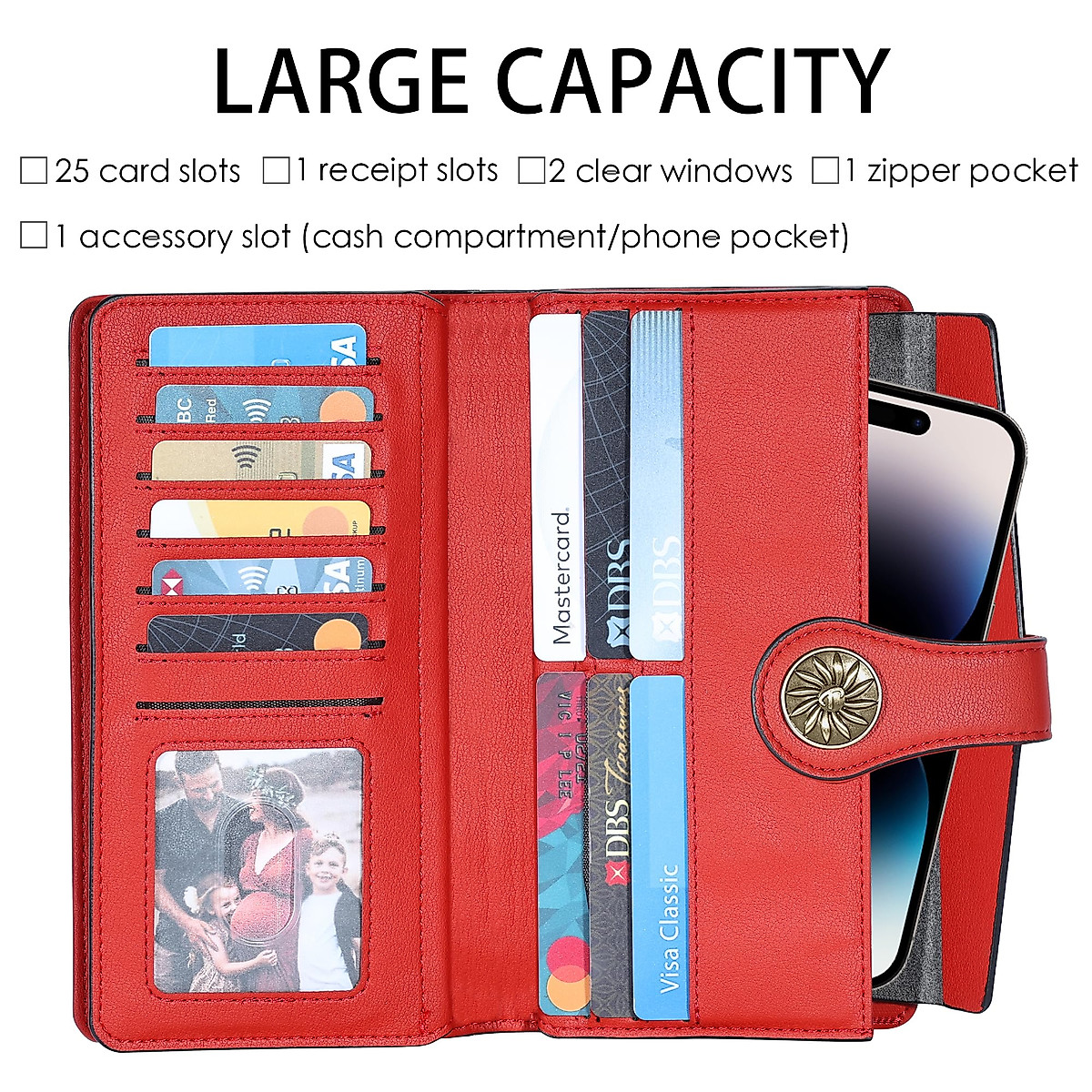 Travelambo Wallets Women RFID Large Capacity Luxury Waxed Leather Clutch Wallet Multi Card Organizer