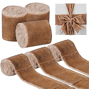Jutom 3 Rolls Velvet Ribbon for Gift Wrapping Fringe Ribbons Raw Edge Silk Velvet Ribbon Christmas Vintage Velvet Ribbon for Xmas Wreath Bow Making Wedding DIY Crafts, 3 Inch x 3 Yard (Camel)