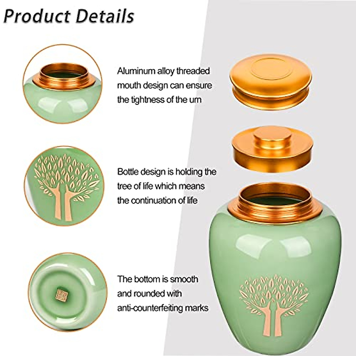 Stylitzy Medium Urn for Human Ashes,Decorative Ceramic Cremation Urn for Human or Pet Ashes,Small Keepsake Urn for Sharing Ashes Hold Up to 65 Cubic Inch,Tree of Life Design Memorial Urns (Green)