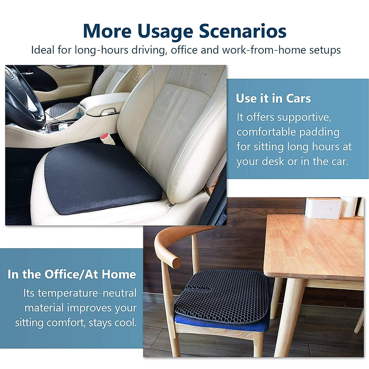 Gel Seat Cushion, Double Thick Enhanced Honeycomb Design Cushion with Non-Slip Breathable Cover for Pressure Relief & Tailbone Pain, fits Computer, Office, Car & Wheelchair Chair (18 x 17 x 1.3 in)