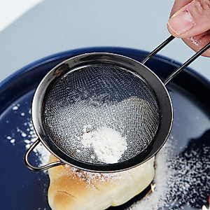 Kyraton Black Fine Mesh Strainer 3 Pieces Set, Flour Sifter For Baking, Stainless Steel Clander, Matcha Tea Strainer, Gravy Separator, Stasher Sieve Pasta Strainers