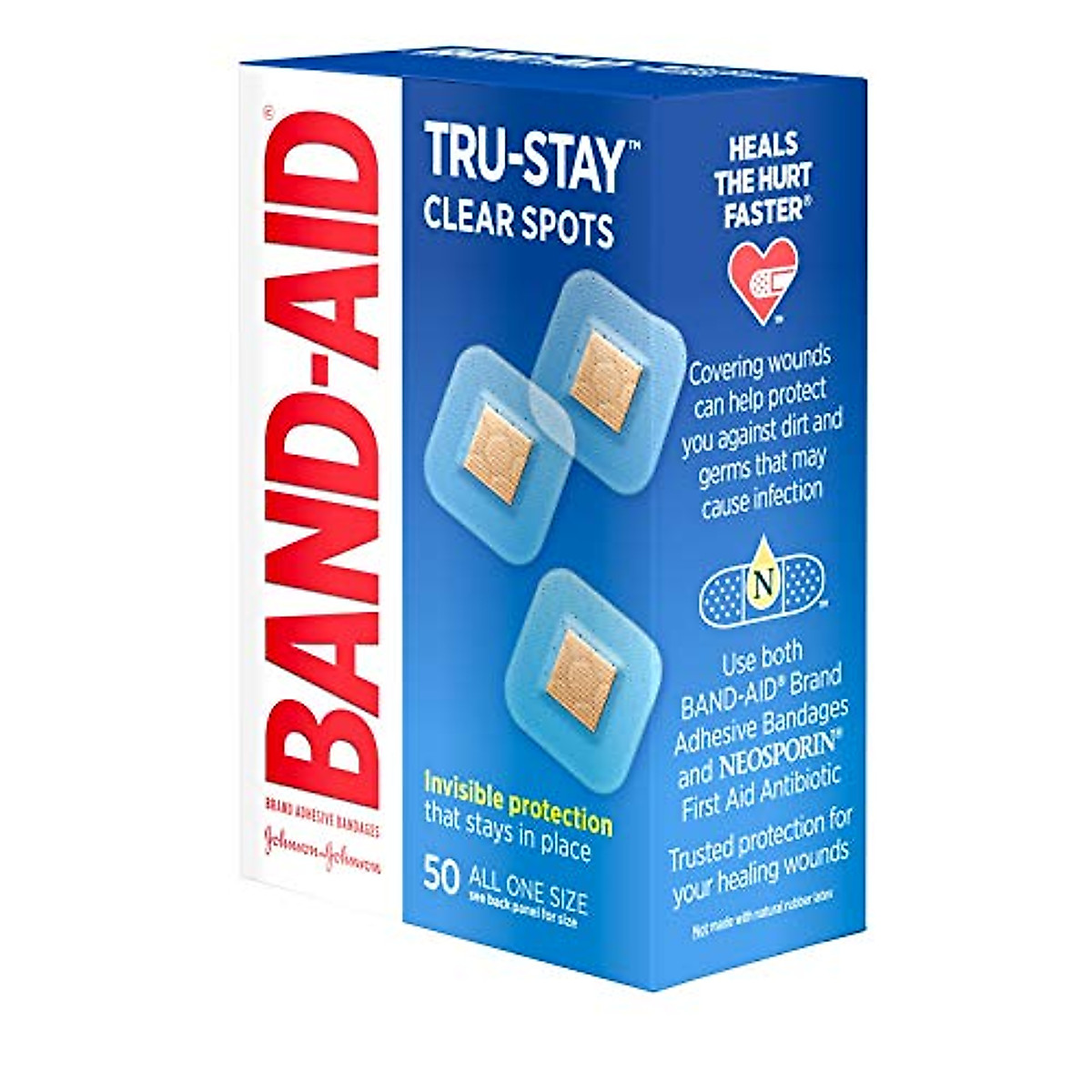Band-Aid Brand Tru-Stay Clear Spots Discreet First Aid and Wound Care for Minor Cuts and Scrapes, All One Size, 50 Count