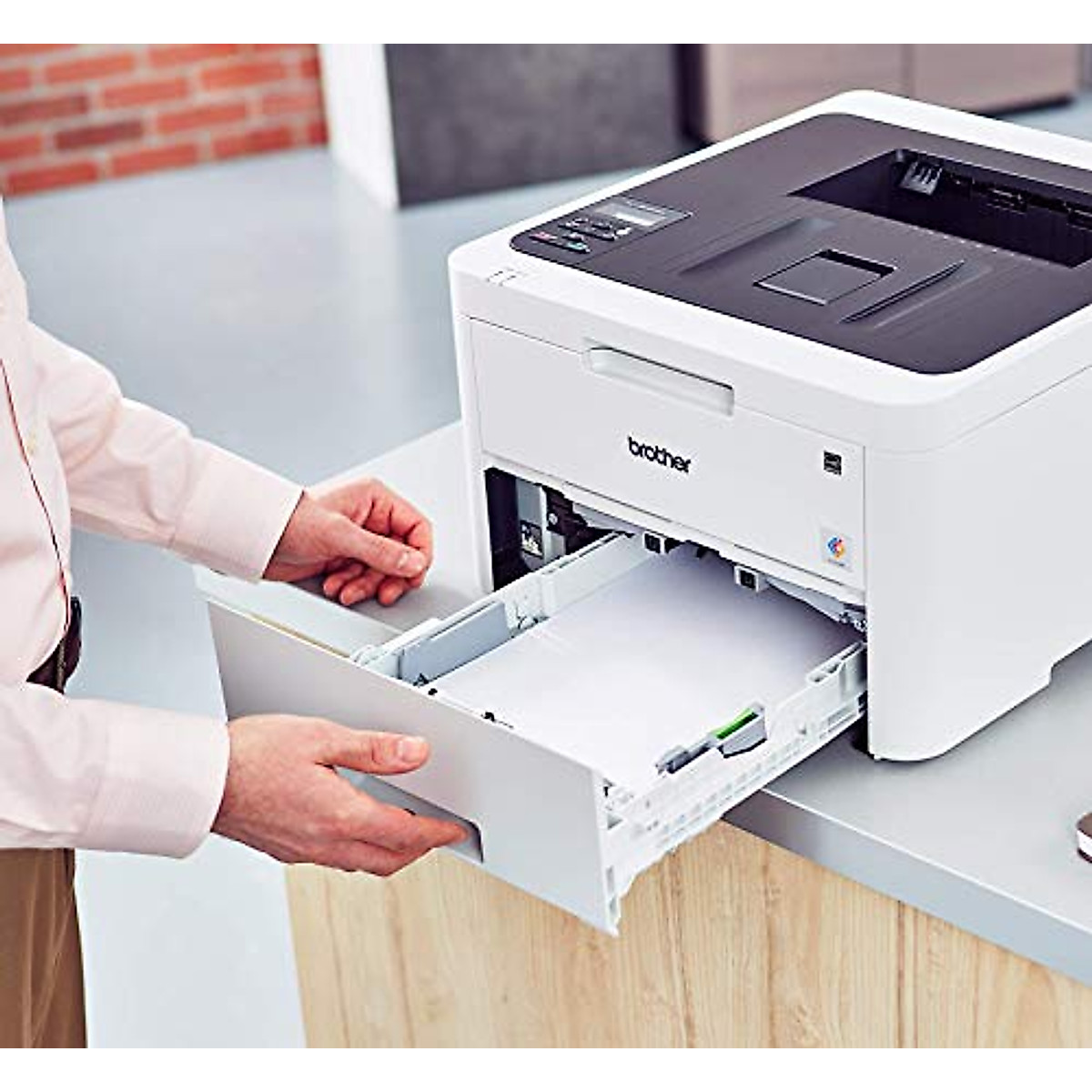 Brother HL-L3230CDW Compact Digital Color Laser Printer, Wireless Printing, Automatic Duplex Printing, Built-in Wireless, 256 MB, 25 ppm, 250-sheet, White-Bundle with Printer Cable