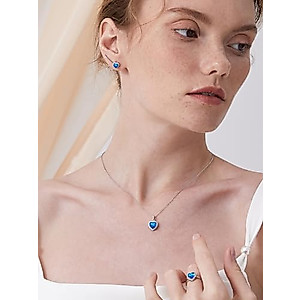 Love Heart Necklace Created March Birthstone Necklace Blue Created Aquamarine Sterling Silver Necklace