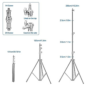 Stainless Steel Heavy Duty Photography Tripod Light Stand, 9.19 Feet/2.8m Studio Lighting Tripod for Speedlight, Strobe Light, Softbox, Umbrella
