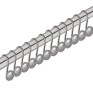 Splash Home Decorative Shower Curtain Hooks, Rust-Resistant Metal Curtain Rings, for Bathroom Rod and Curtain Hangers, Button Design Rings, Set of 12 - Nickel, 7 x 2 x 2 inch