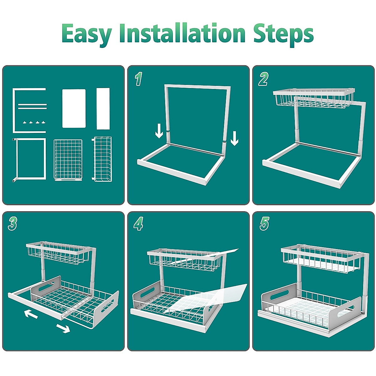 bukfen Under Sink Organizer, Pull Out Cabinet Organizer 2-Tier Slide Out Sliding Shelf Under Cabinet Storage Multi-Use for Under Kitchen Bathroom Sink Organizers and Storage,White,1 Pack