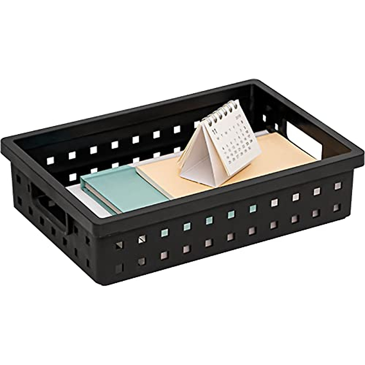 carrotez Small Plastic Storage Tray Basket, Durable Basket, Small Items Storage Organizer for Vanity, Office, Bathroom, Bedroom, Dress Room, Kitchen, Drawers -Black