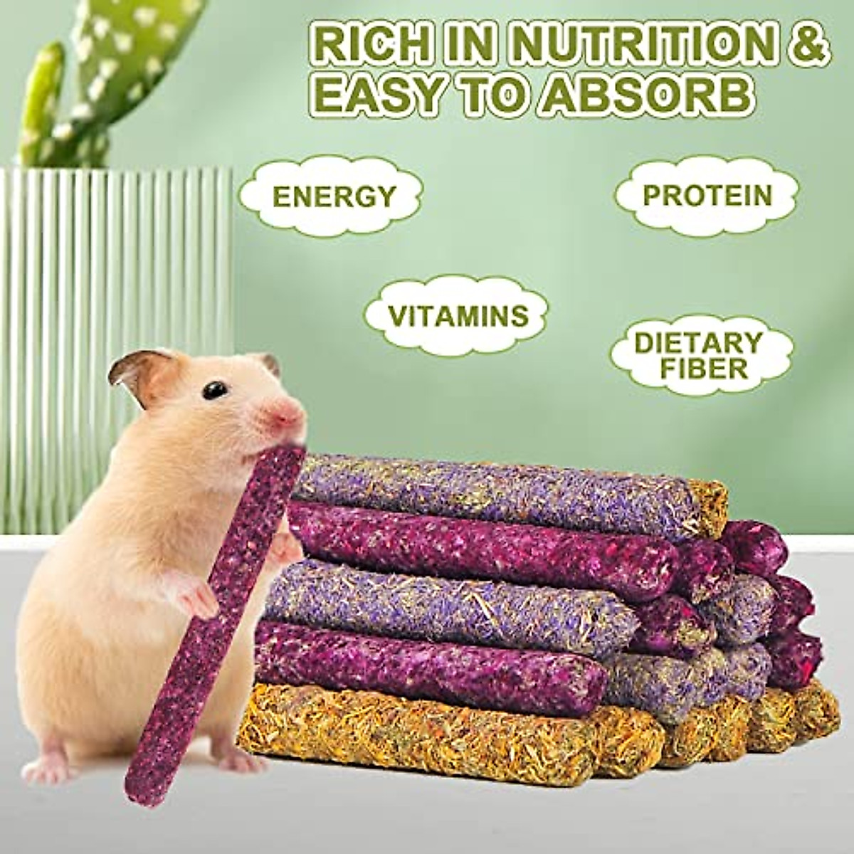 small pet 20PCS Bunny Chew Sticks, Mixed Natural Flowers Flavored Timothy Hay Sticks, Natural Snacks Teeth Grinding for Bunnies Chinchillas Hamsters Guinea Pigs and Other Small Pets Treats(Flowers)