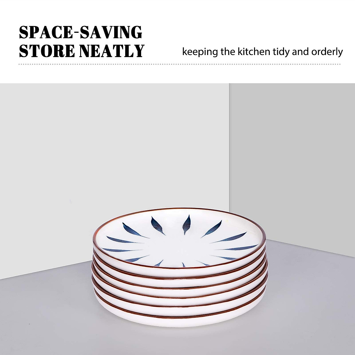 Aquiver 6'' Ceramic Dessert Plates - Color Painted Porcelain Appetizer Plates - Tea Party Small Serving Plates for Cake, Pie, Snacks, Ice Cream, Side Dish, Waffles - Set of 6 (Blue)