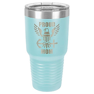 PROUD NAVY MOM LIGHT BLUE 30 oz Drink Tumbler With Straw | Laser Engraved Travel Mug With Funny Quotes | Compare To Yeti Rambler | Mother's Day Gift Idea | OnlyGifts.com
