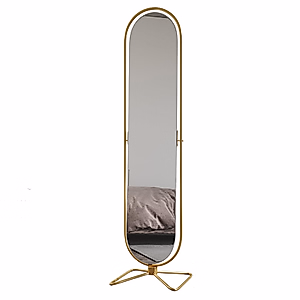 BUZUEY Floor Mirror,Gold Full Length Mirror,Standing Mirror,67"*15.8"Full Body Mirror,Iron Frame Oval Stand up Mirror for Bedroom,Living Room,Dressing Room