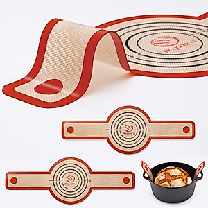 Silicone Bread Sling Dutch Oven - Best Japan Silicone. Non-Stick & Easy Clean Reusable Silicone Bread Baking Mat. With Extra Long Handles Bread Baking Sheet Liner, 2 Brown Set for Transferable Dough