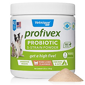 Profivex 5-Strain Cat & Dog Probiotic Powder 4.25oz and Glandex for Dogs Anal Gland Support Chews 30 Ct Bundle, Anal Gland Supplement for Dogs, Pork Liver Flavor Probiotic Powder for Dogs and Cats