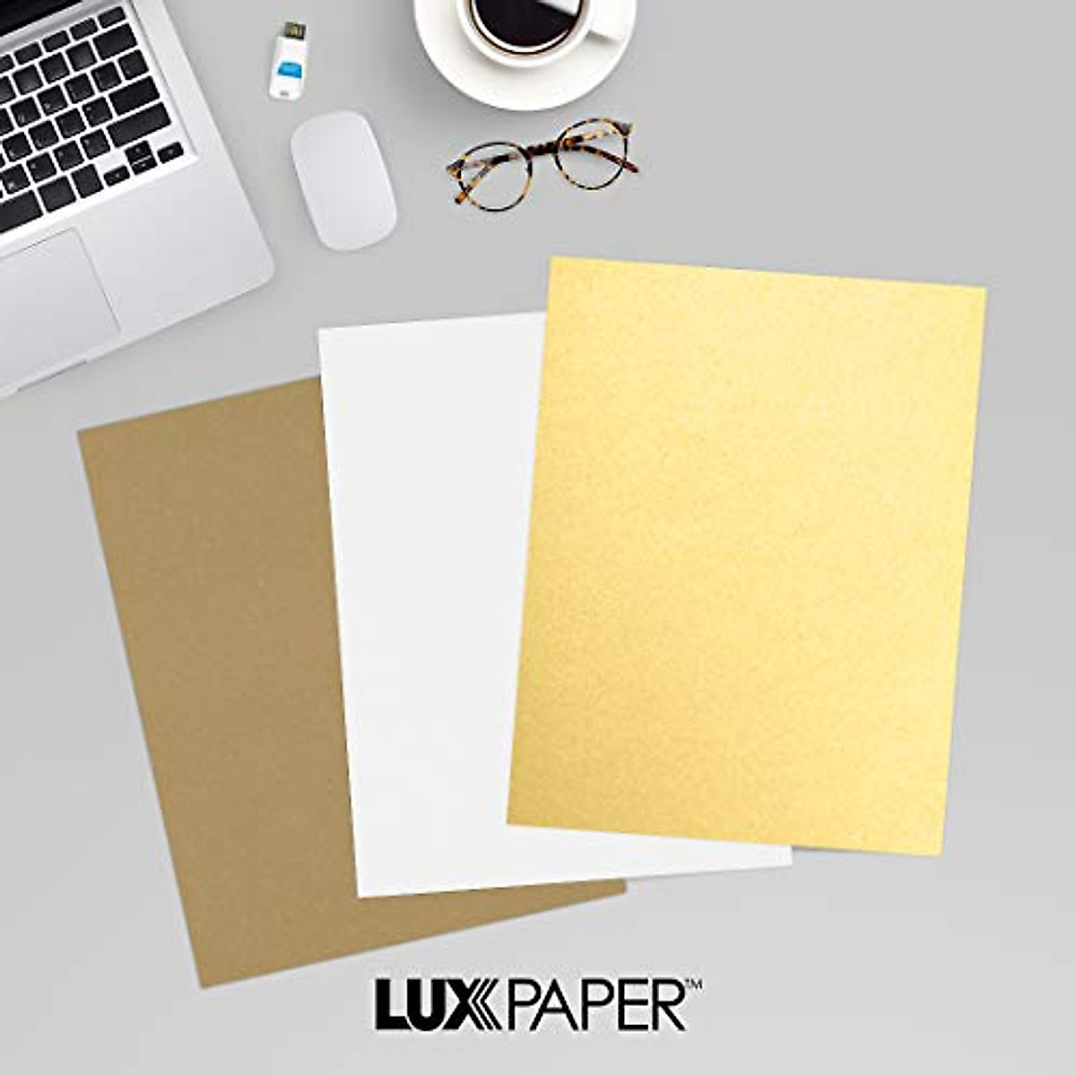 LUXPaper 8.5” x 11” Paper for Crafts and Printing in 80lb. Gold Metallic, Scrapbook and Office Supplies, 50 Pack (Gold)