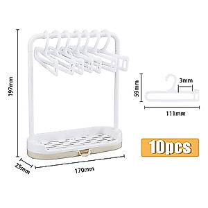 SUPERFINDINGS Plastic Doll Garment Rack with 10pcs Clothes Hanger White Mini Doll Clothes Display Stand Dress Outfit Holders Miniature Dollhouse Accessories with Storage Base for Closets 170x25x197mm