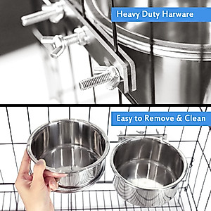 Water Bowl Food Bowl for Kennel Cage Crates, 2 Packs Stainless Steel Bowl Quick Lock Bowls for Dog Cat Bird Guinea Pig Rabbit Chicken Coop - 4 Cups / 1 Quart