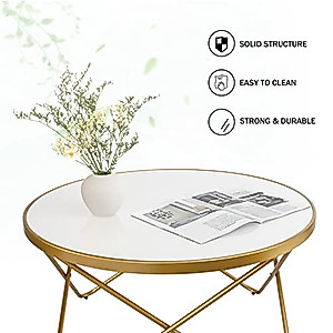 KithKasa Mid Century Modern Round Gold Coffee Table with White Glass and Metal Frame Central Table for Living Room Recepetion Room