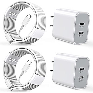 iPhone Charger [Apple MFi Certified] 2Pack PD Dual Type C Port Fast Charging Block Plug with 10FT Long USB C to Lightning Cable Cord for iPhone 14/14 Plus/14 Pro Max/13 Mini/13/12/11/XS/XR/X, iPad