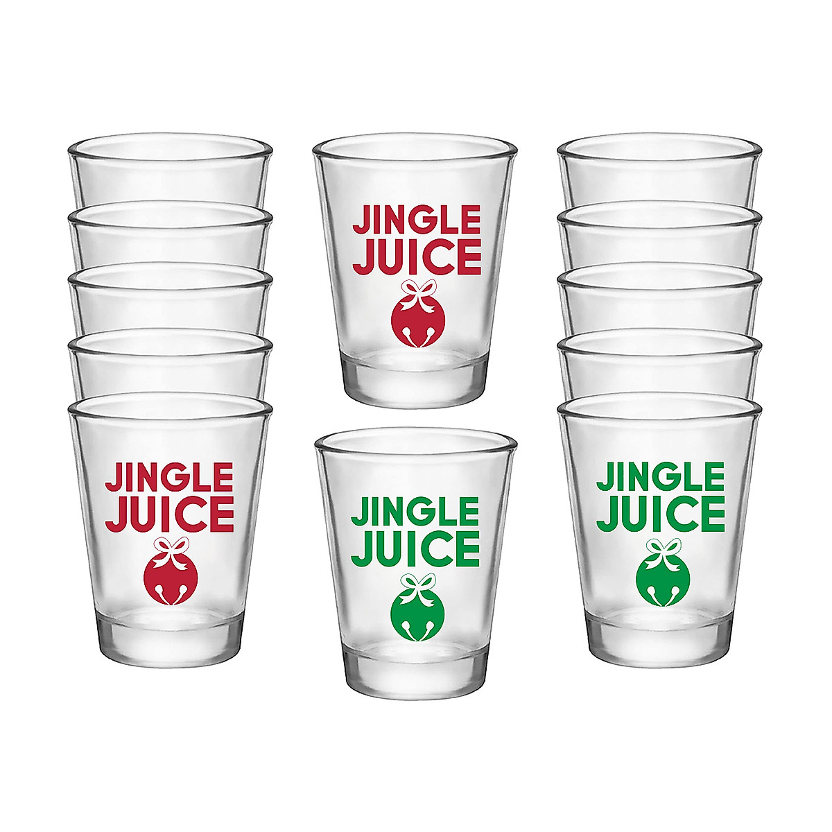 Let's Get Lit - Red Christmas Shot Glasses - Set of 12 Glass Party Shot Cups with Double-Sided Prints - Holiday Cocktail Glasses for Drinking Liquor, Tequila, Vodka