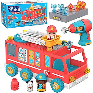 Educational Insights Design & Drill Bolt Buddies Fire Truck Take Apart Toy with Electric Toy Drill, Preschool STEM Toy, Gift for Boys & Girls, Ages 3+