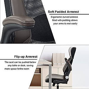 Executive Office Chair, Ergonomic Leather Desk Chair - Widened Adjustable Headrest with Flip-Up Arms, High Back Computer Swivel Task Chair with Lumbar Support for Home Office, Brown (Brown, Large)
