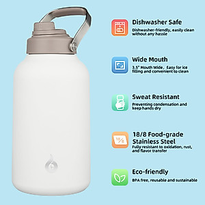 BJPKPK 1 Gallon Water Bottle Insulated, Dishwasher Safe 128oz Large Water Jug with Metal Handle & BPA Free Spout Lid, Stainless Steel Metal Thermos for Gym, Sports & Hiking, Milky White