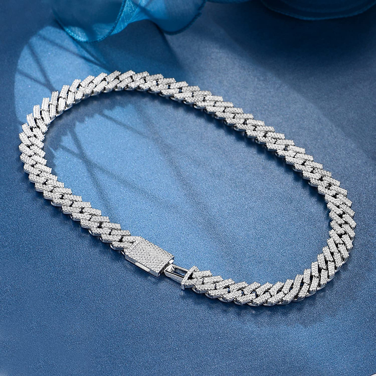 Gemsme Full Iced Out Cubic Zirconia Cuban Link Chain Hip Hop 18K White Gold Plated Miami Cuban Link Chain Necklace for Men Women (22 Inch)