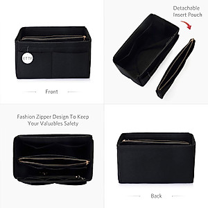 ETTP Purse Organizer Insert, Felt Tote Organizer Insert With Metal Zipper, Handbag Organizer For Speedy, Neverfull, Tote, Handbag, 7 Colors 5 Sizes (X-Large, Black)