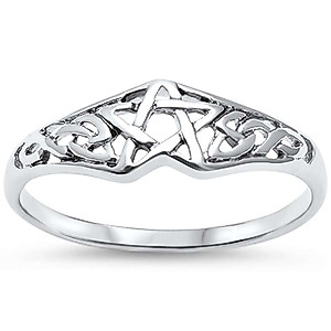 Oxford Diamond Co Sterling Silver Pentagram Celtic Star Ring Sizes 5