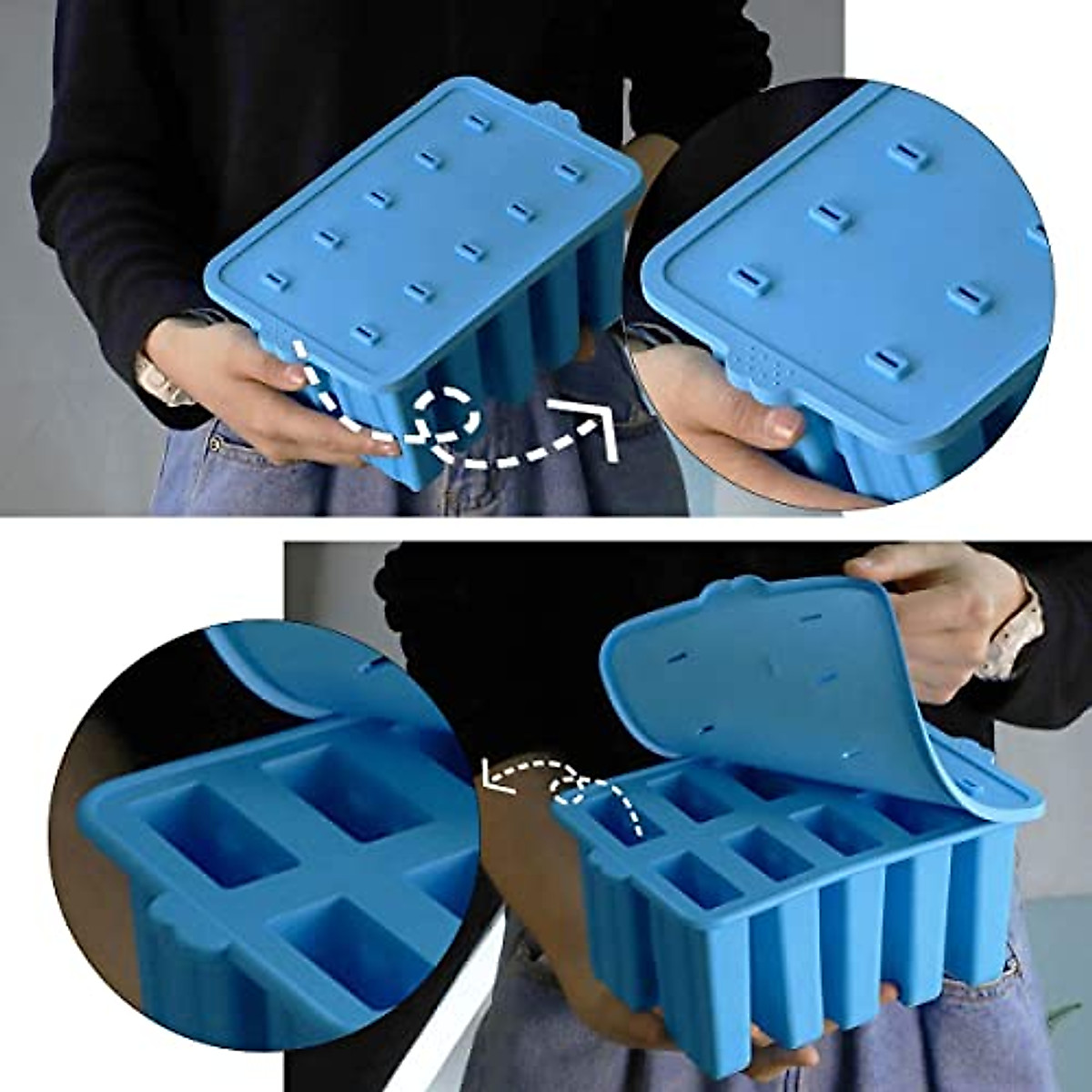 Silicone Popsicles Molds,Popcylce Molds,Food Grade Reusable Popsicle Molds for Kids,Homemade Popsicles Molds,Ice Cream Mold,Ice Pop Molds Maker with Popsicle Stick,Popsicle Bag,Funnel (Blue)