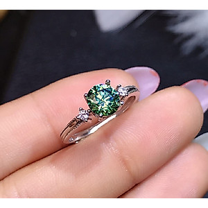 FLYYQMIAO Women's 925 Silver 1 Carat Solitaire Round CZ Wedding Band Birthstone Sapphire Emerald Halo Statement Engagement Classic 4 Prong Adjustable Sing With Opening Ring