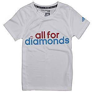 adidas Big Girls All for Diamonds Short Sleeve Climalite Tee (Medium (10/12), White/Blue/Pink)