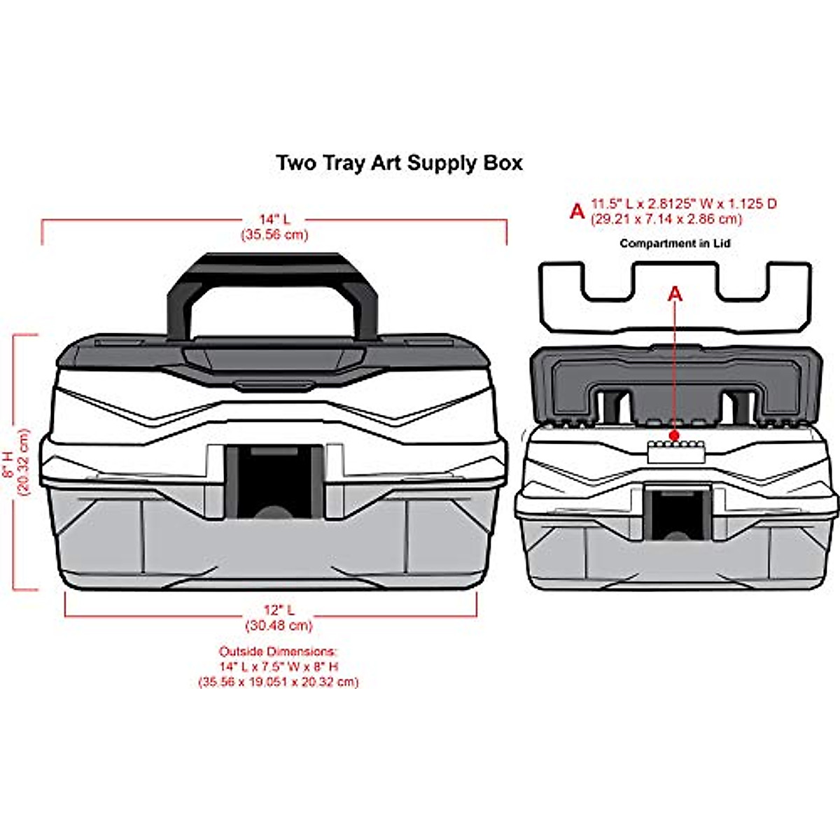ArtBin 6892AG 2-Tray Art Supply Box, Portable Art & Craft Organizer with Lift-Up Trays, [1] Plastic Storage Case, Gray/Black