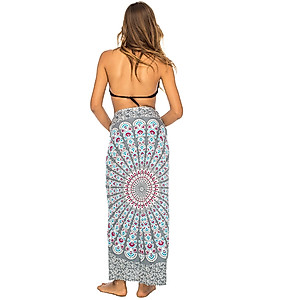 Back From Bali Womens Beach Swimsuit Bikini Cover Up Wrap and Clip Sarong Peacock Gaza Grey