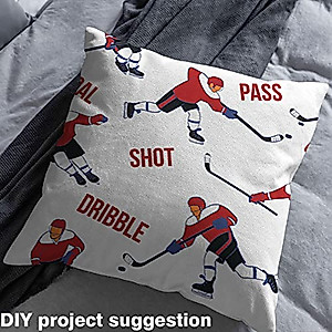 Feelyou Ice Hockey Player Fabric by The Yard, Ice Hockey Theme Upholstery Fabric for Chairs and Home DIY Projects, Goal Pass Shot Dribble Design, Decorative Waterproof Fabric, 1 Yard