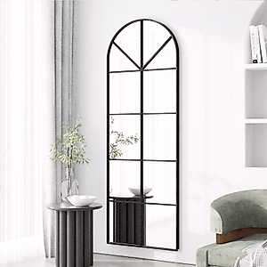 Dewfig Arched Wall Full Length Mirror 22"x65", Black Arched Window Mirror, Vanity Mirror for Bathroom, Bedroom, Entryway, Wall Mirror Full Length with Metal Frame, Arch Top Wall Mirror, Black