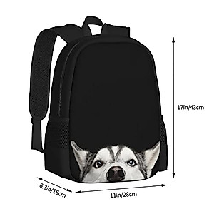 UIACOM Dog School Backpack Siberian Husky Dog with Blue Eyes Bookbag for Teens Kids Boys Girls, Large 17 inch Elementary Junior High University School Bag, Casual Travel Daypack Backpack