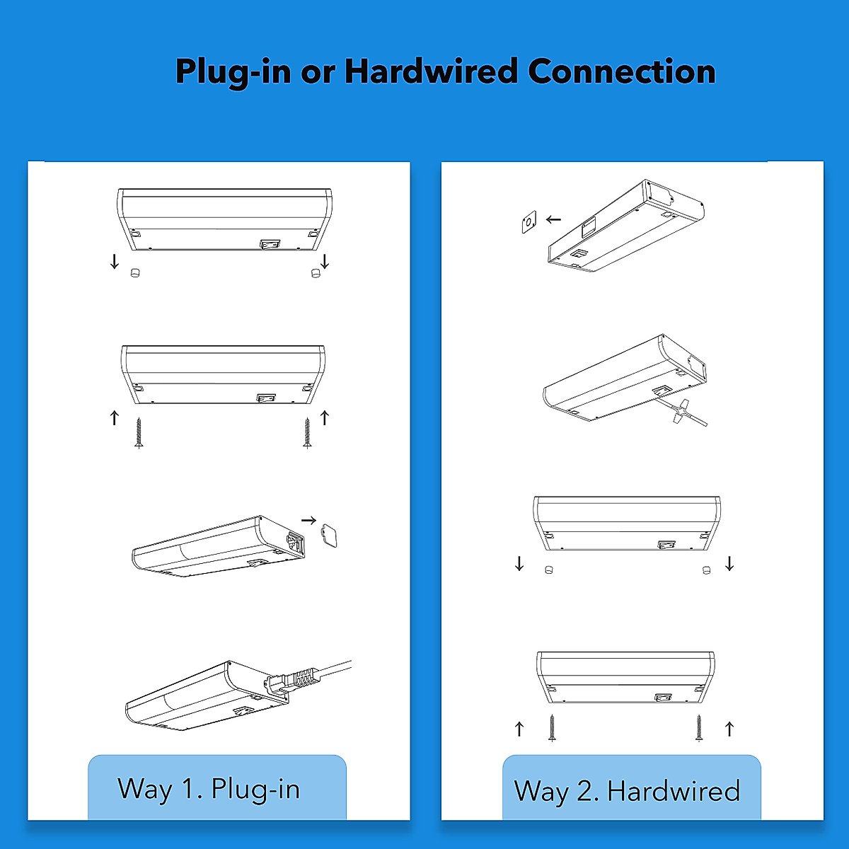 Hardwire Under Cabinet Lights Hardwired or Plug in Tasking Lighting White & RGB Color Changing Dimmable with Remote, Alexa, Google Enabled, Smart Under Counter Lighting Fixture for Kitchen (18 Inch)