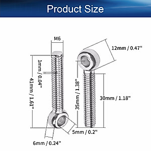 Yinpecly M6 x 35mm Machinery Shoulder Swing Lifting Eye Bolt 304 Stainless Steel Metric Thread 4pcs