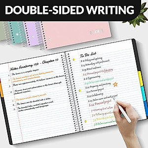 SUNEE 5 Subject Notebook College Ruled - 300 Pages, 8.2"x10.8", Spiral Lined Notebook with 5 Pocket Colored Dividers, 3-Hole Punched Paper, Black Notebooks for School Supplies, Home & Office, Writing Journal