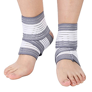 Ankle Support Brace for Men Women Adjustable Strap for Arch Support Breathable Ankle Protector Foot Brace with Compression Wraps Elastic Arch Sleeves for Protection Sprained Sports Gray-White 2 Pcs