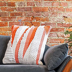 Refinery29 | Stevie Collection | 100% Cotton Luxury Decorative Textured Throw Pillows, Ultra Soft with Stylish Modern Woven Tufted Design for Home Décor, 1 Count (Pack of 1), Coral