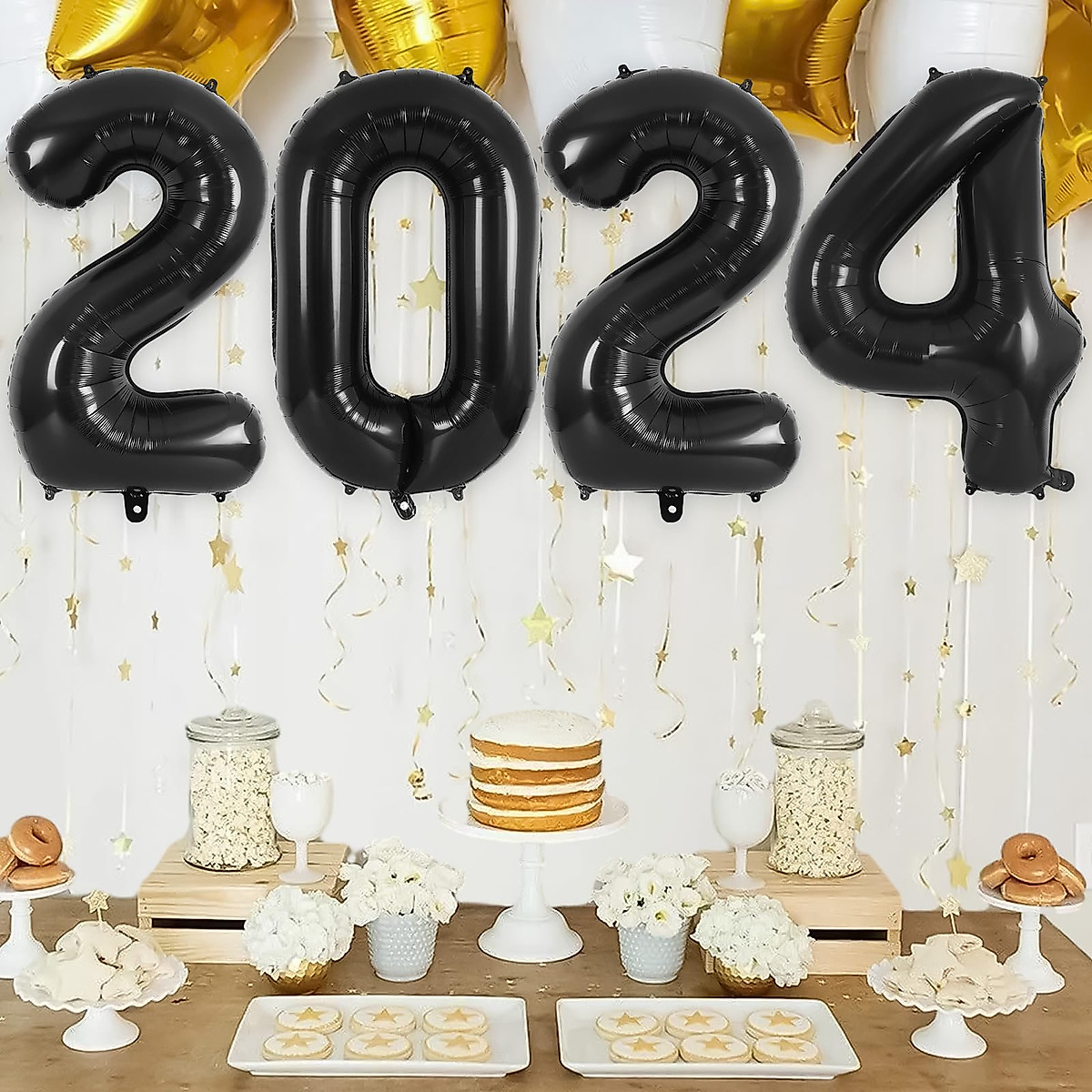 Black 2024 Balloon, 40 Inch Large Foil 2024 Number Balloons, Giant Big Mylar Balloon Numbers for Black Graduation Decorations Class of 2024 Party Supplies