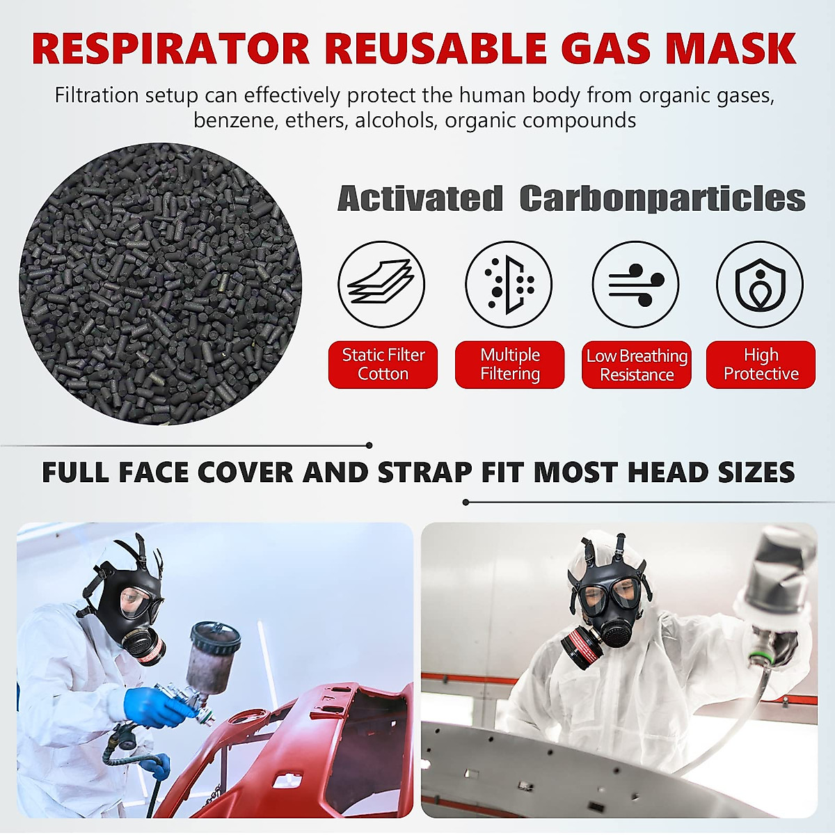 GZYZAMZ Full Face Respirator Reusable Gas Mask, Survival Nuclear and Chemical Gas Masks with 40mm Activated Carbon Filter in Vapor, Chemical, Gas, Paint Spary, Woodworking and Other Work Protection