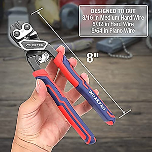 WORKPRO 8" Mini Bolt Cutter, Three-color Bi-Material Ergonomic Handle with Security Lock & More Efficient Leverage, Chrome Molybdenum Steel Blade